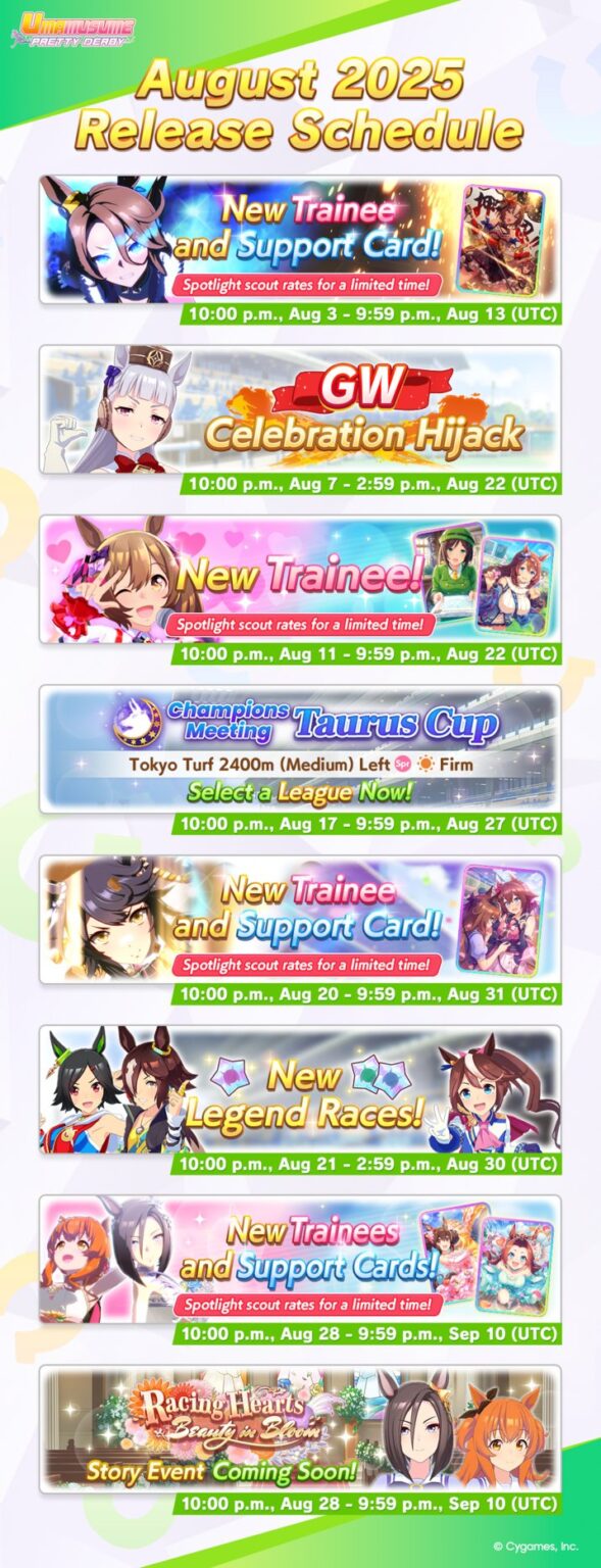 Umamusume: Pretty Derby – August 2025 Schedule Reveals Narita Taishin, Narita Brian, Wedding ...